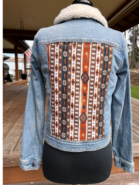 XL Junior Jean Jacket W/ Aztec print | Horse & Hide